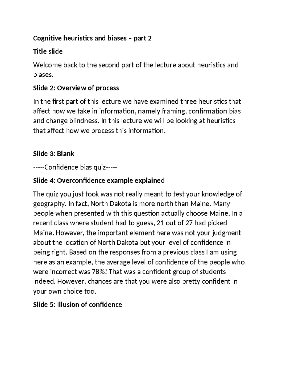 Cognitive Heuristics and Biases: Lecture Notes Part 2 (PSY 101) - Studocu