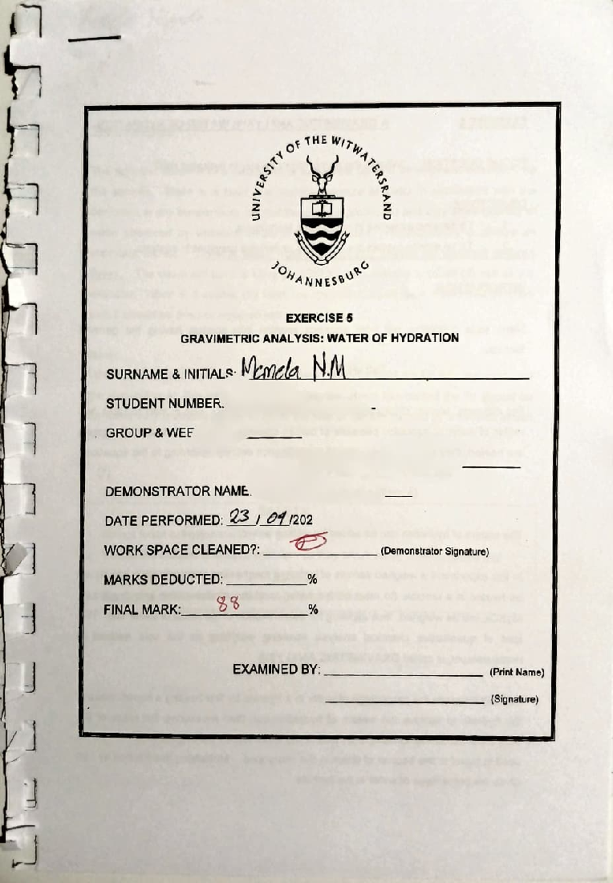 Lab Exercise 5: Gravimetric Analysis of Water in Hydrated Salts - Studocu