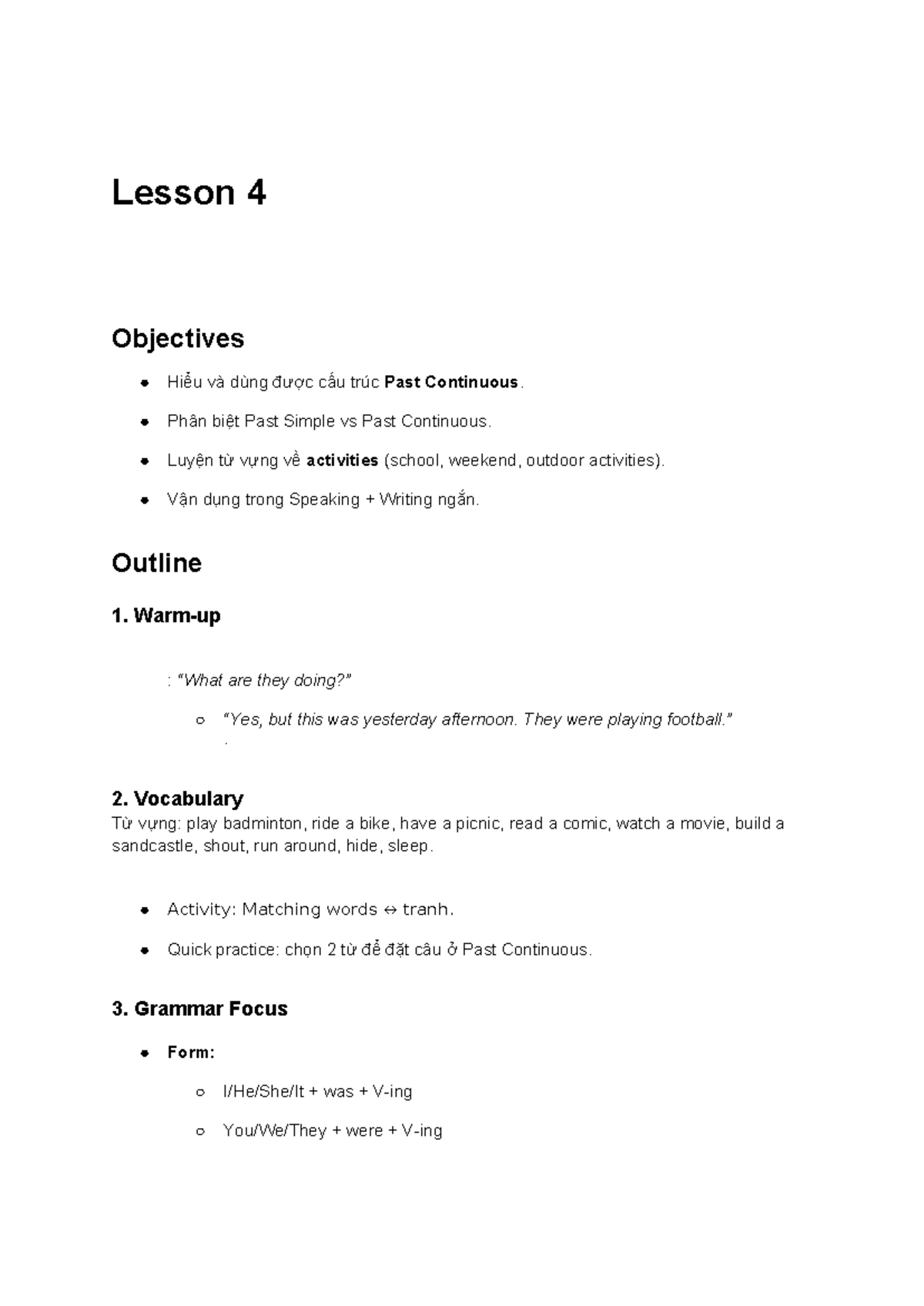 Lesson 4: Past Continuous vs Past Simple - Grammar & Vocabulary - Studocu