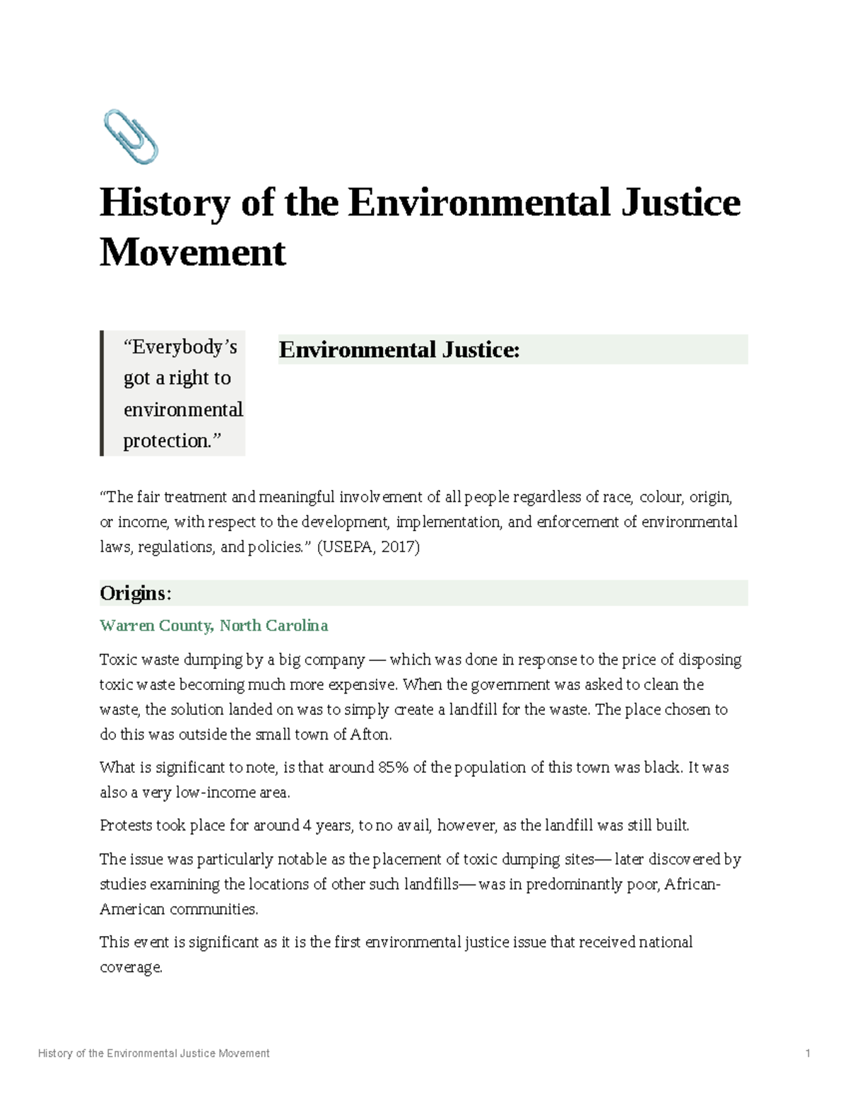 History of Environmental Justice Movement: Key Events & Issues - Studocu