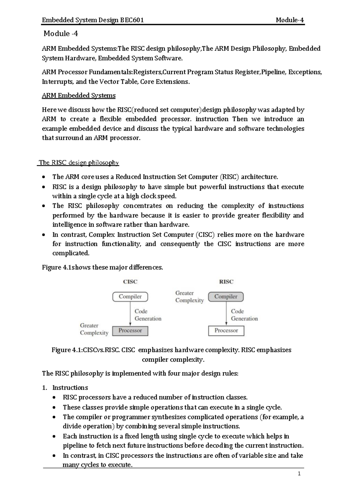Embedded System Design BEC601: ARM Architecture & RISC Principles - Studocu