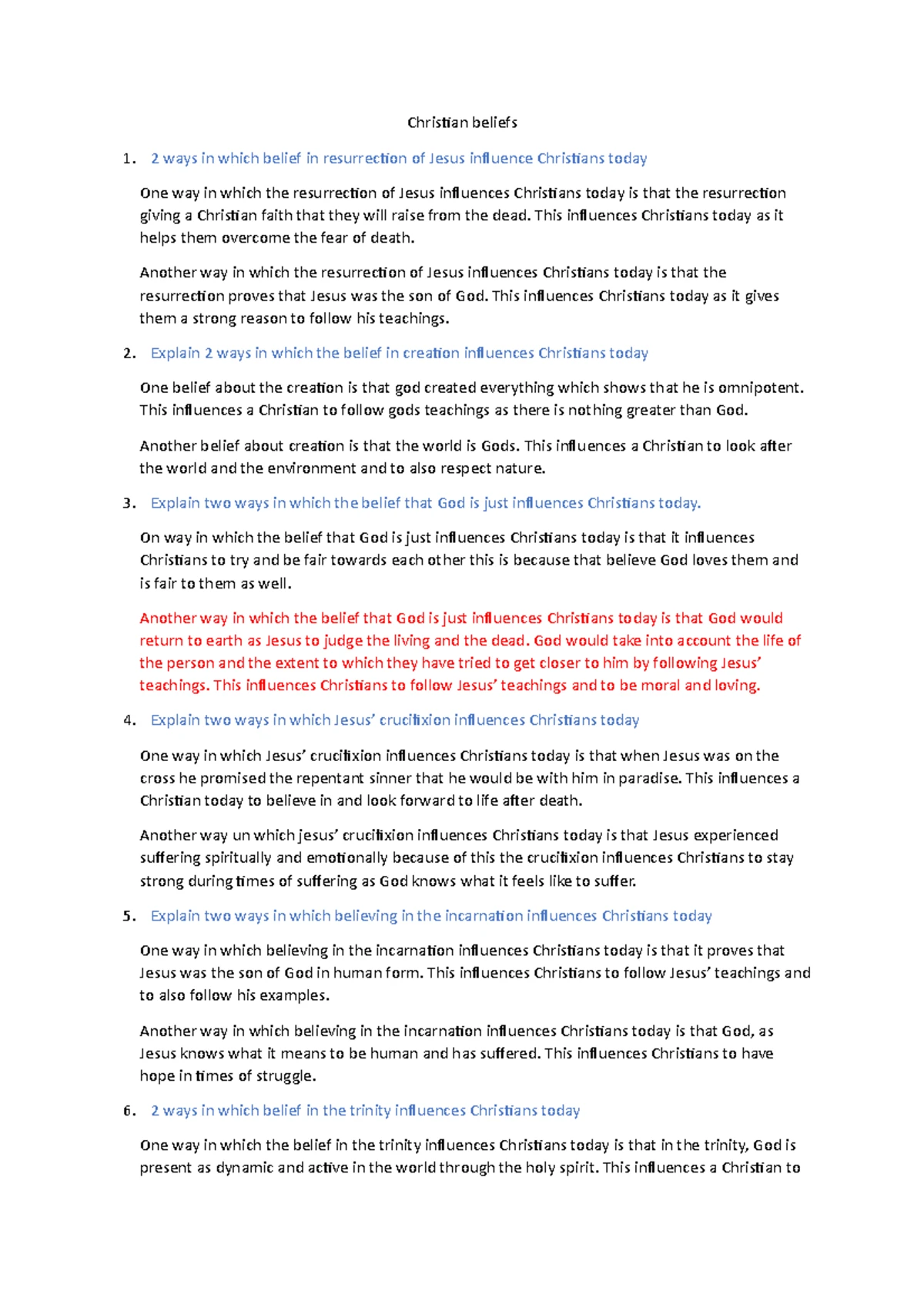 Christian beliefs 2+ 4+ 5 marker answers - Christian beliefs 2 ways in ...