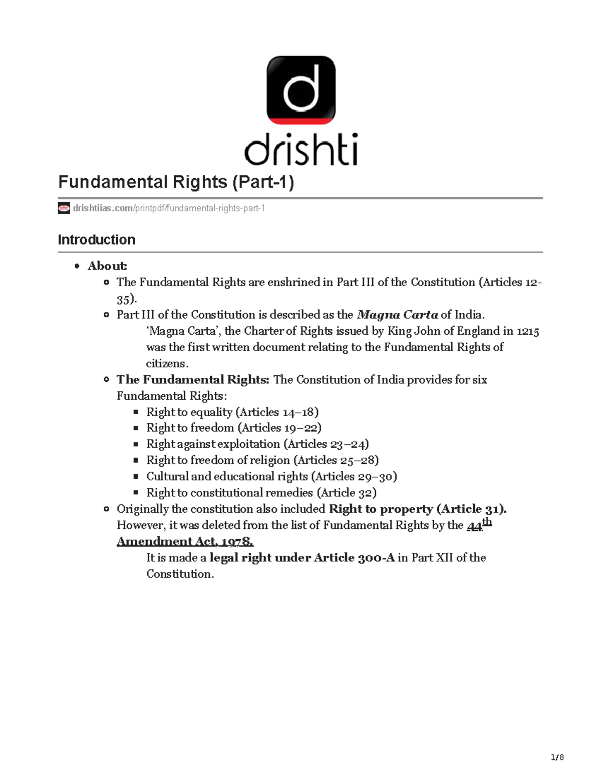 Fundamental Rights in Indian Constitution (Part-1) and Key Articles ...