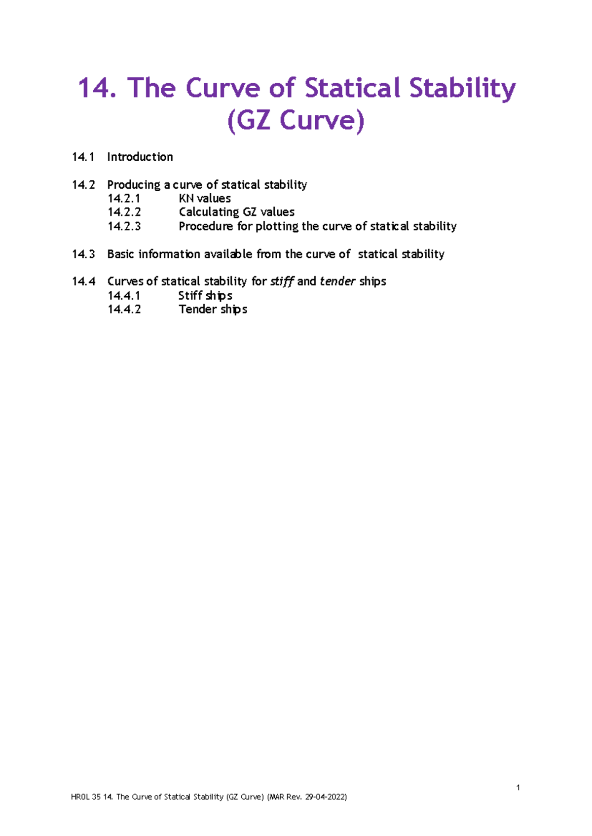 Final Exam Notes on GZ Curve & Statical Stability (MAR) - Studocu