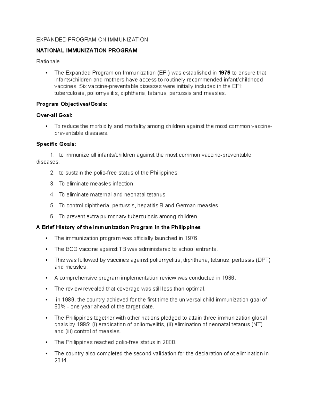 Ncm 104 Lab (2) NIP - EXPANDED PROGRAM ON IMMUNIZATION NATIONAL ...