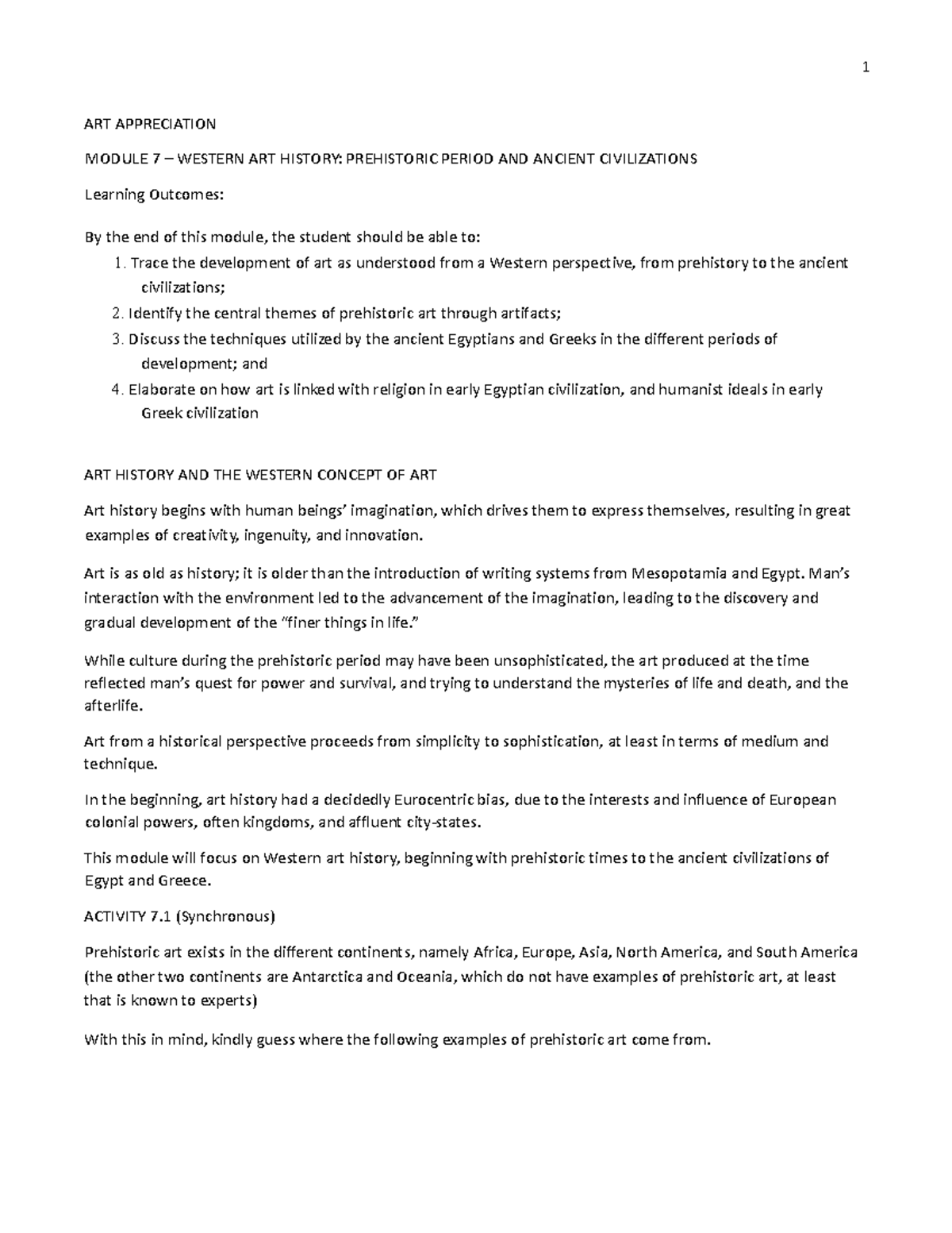 Module 7: Prehistoric Art and Ancient Civilizations Overview - Studocu
