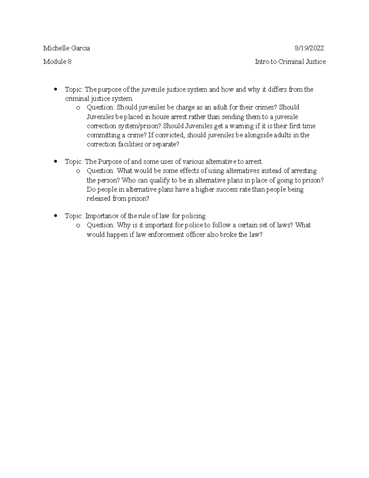 Module 8 Criminal Justice Research Questions and Topics - Studocu