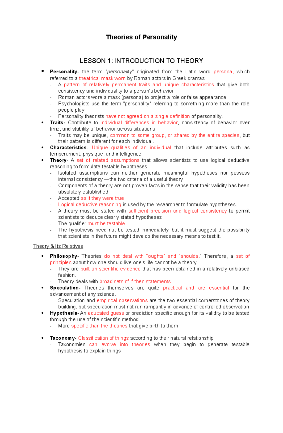 Theories-of-Personality - Theories of Personality LESSON 1 ...