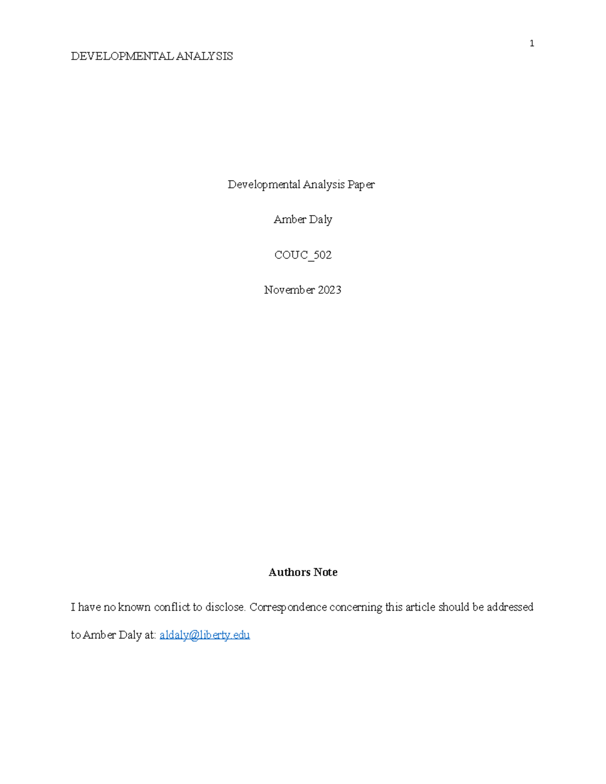 COUC_502 - Final Essay: A Personal Developmental Analysis - Studocu