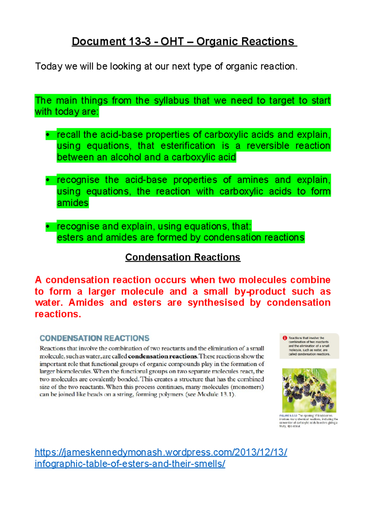 OHT 13-3: Understanding Organic Condensation Reactions and Mechanisms ...