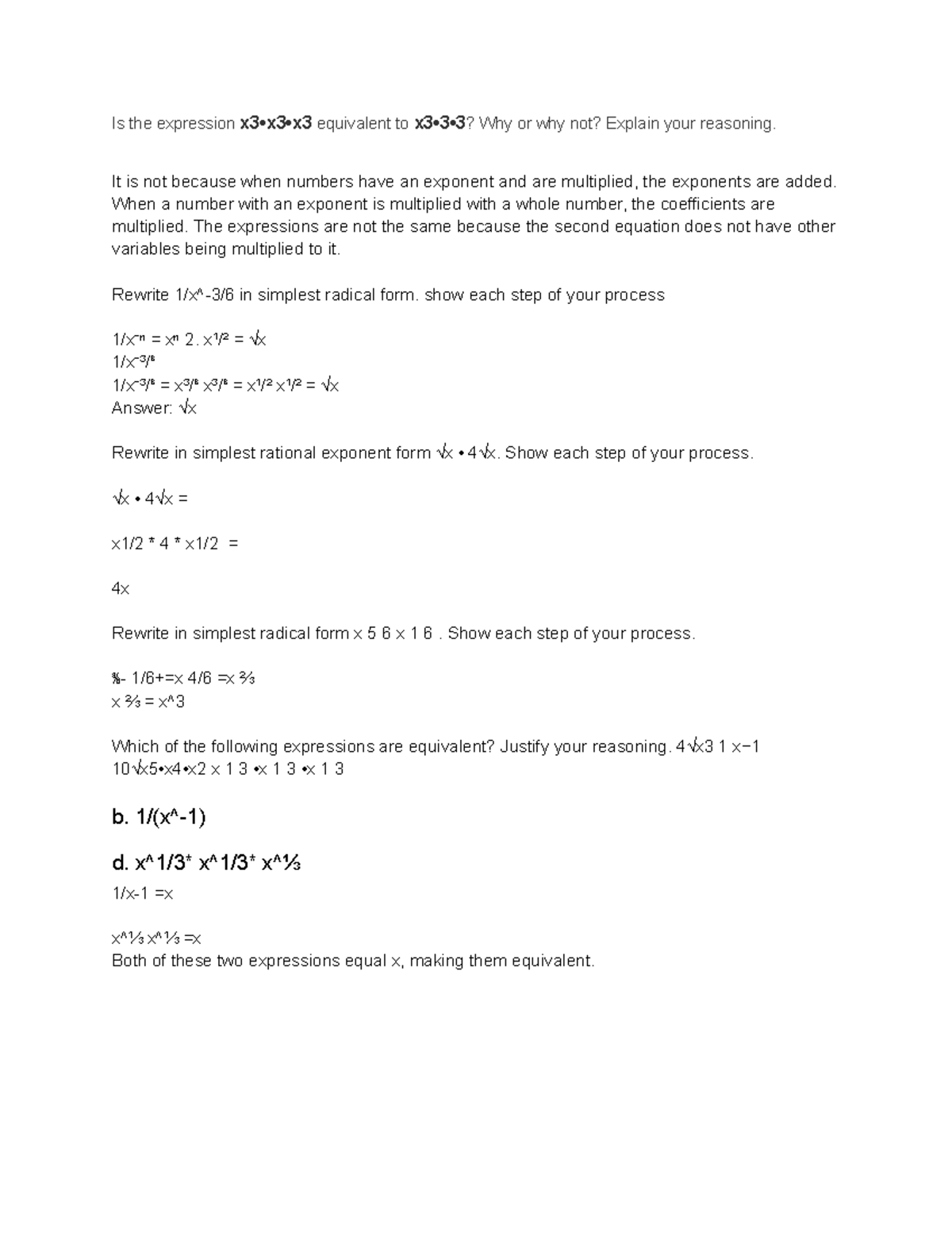 01.02 Properties of Rational Exponents - Is the expression x3•x3•x3 equivalent to x3•3•3? Why or ...