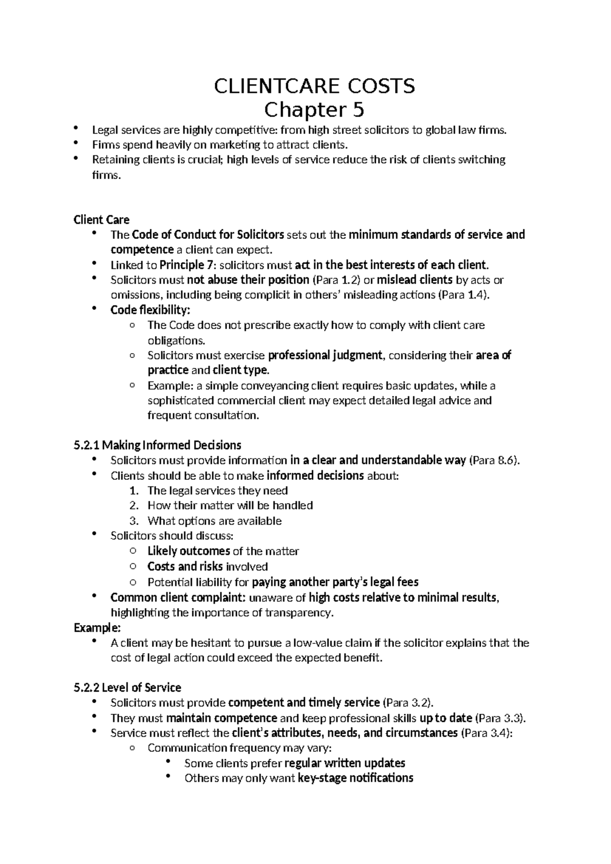 CLIENTCARE COSTS Chapter 5: Legal Services and Client Care Standards ...