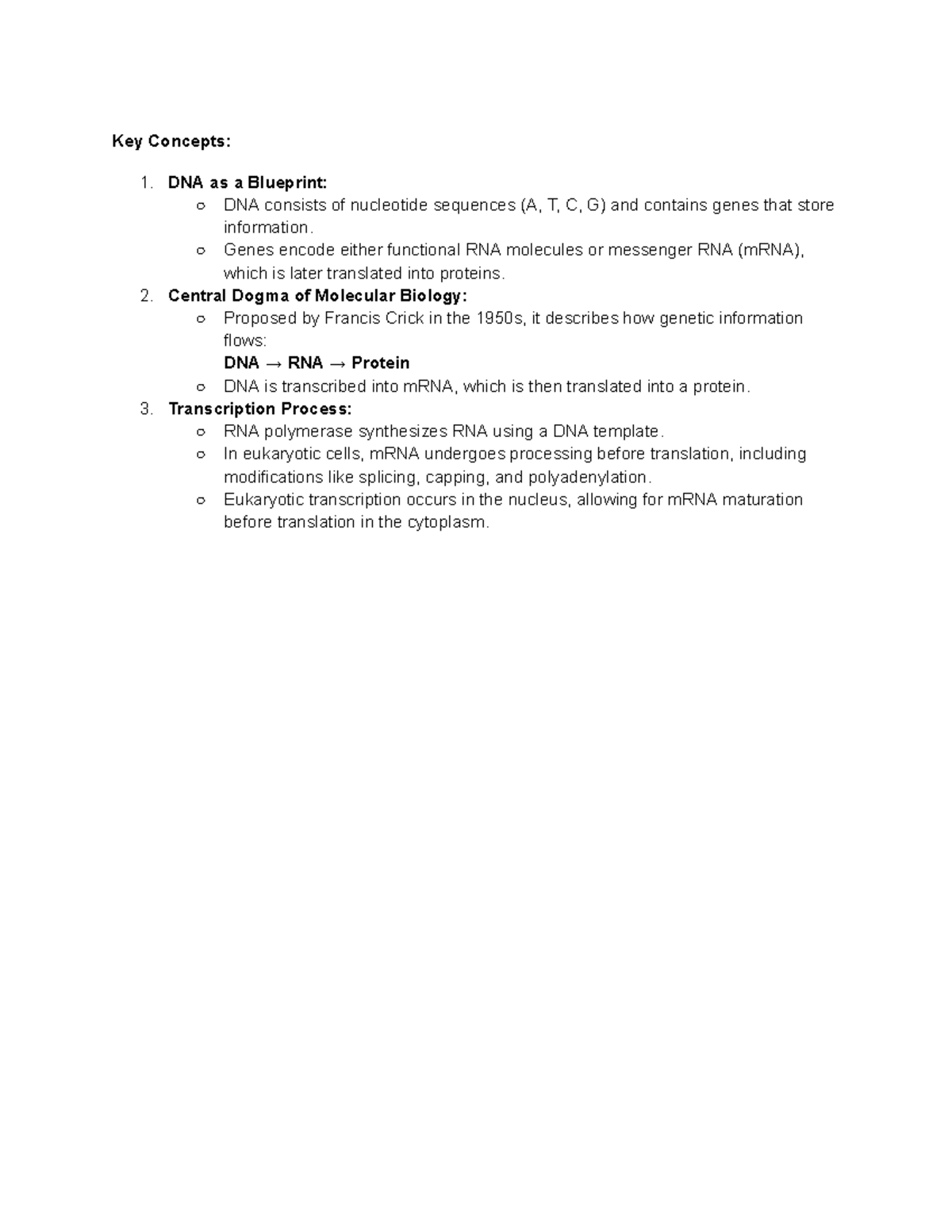 T2M1 Key Concepts - Summary Biology - Key Concepts: DNA as a Blueprint ...