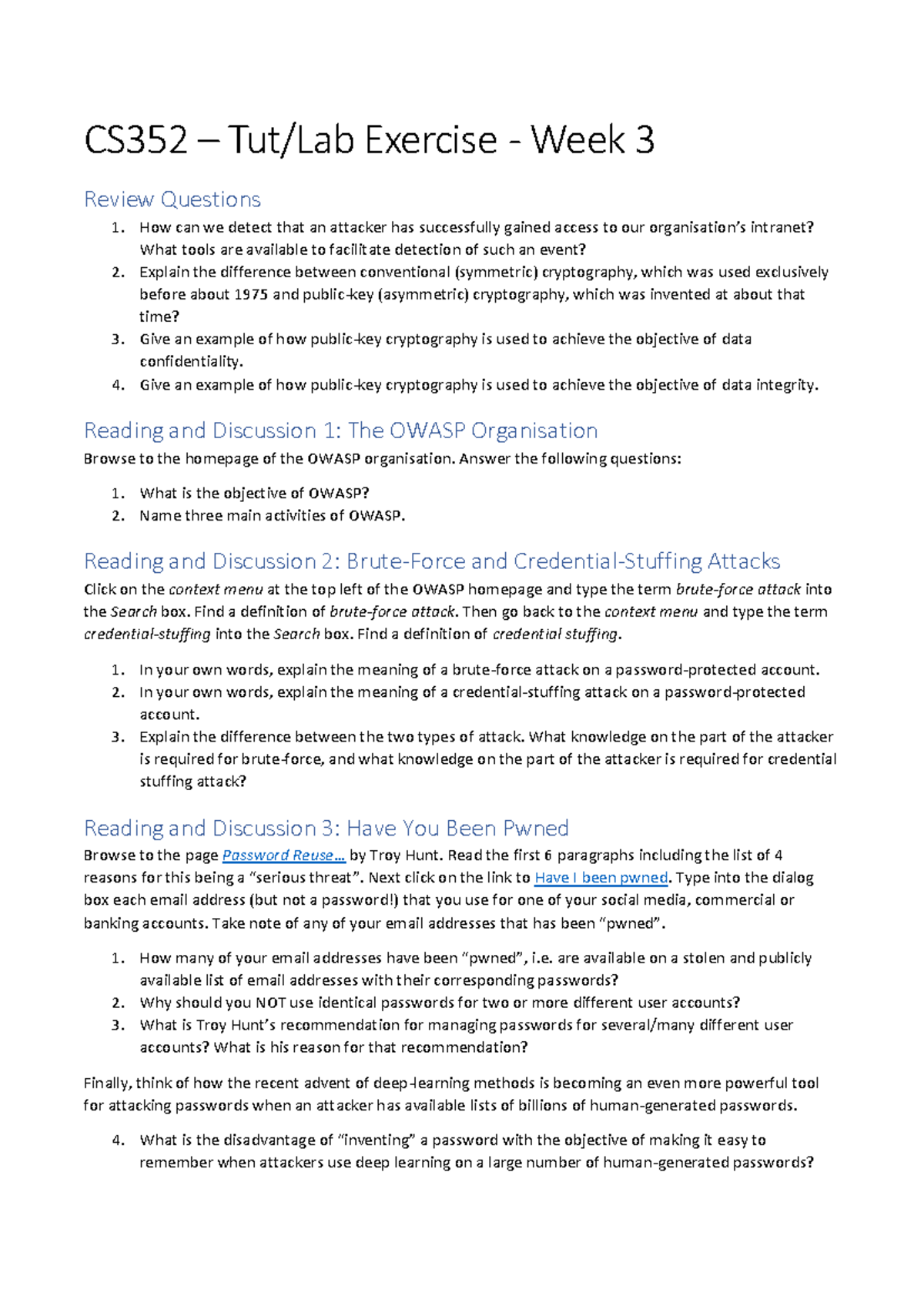 CS352 Tut/Lab Exercise: Week 3 Questions & Discussions - Studocu