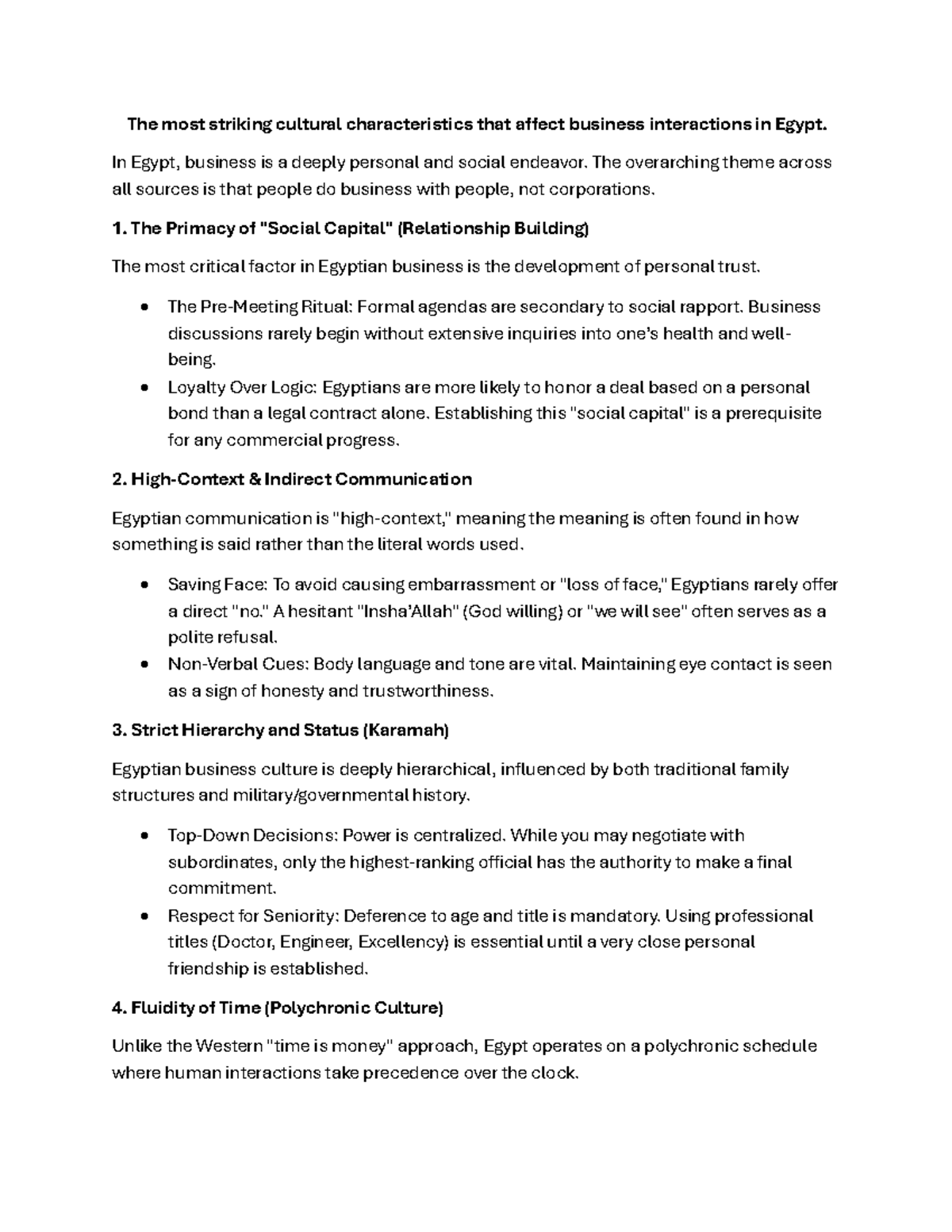 Cultural Characteristics Impacting Business in Egypt - IB Assignment ...
