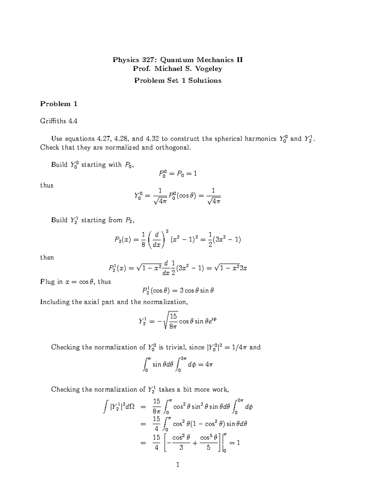 Physics 327: Quantum Mechanics II - Problem Set 1 Solutions - Studocu