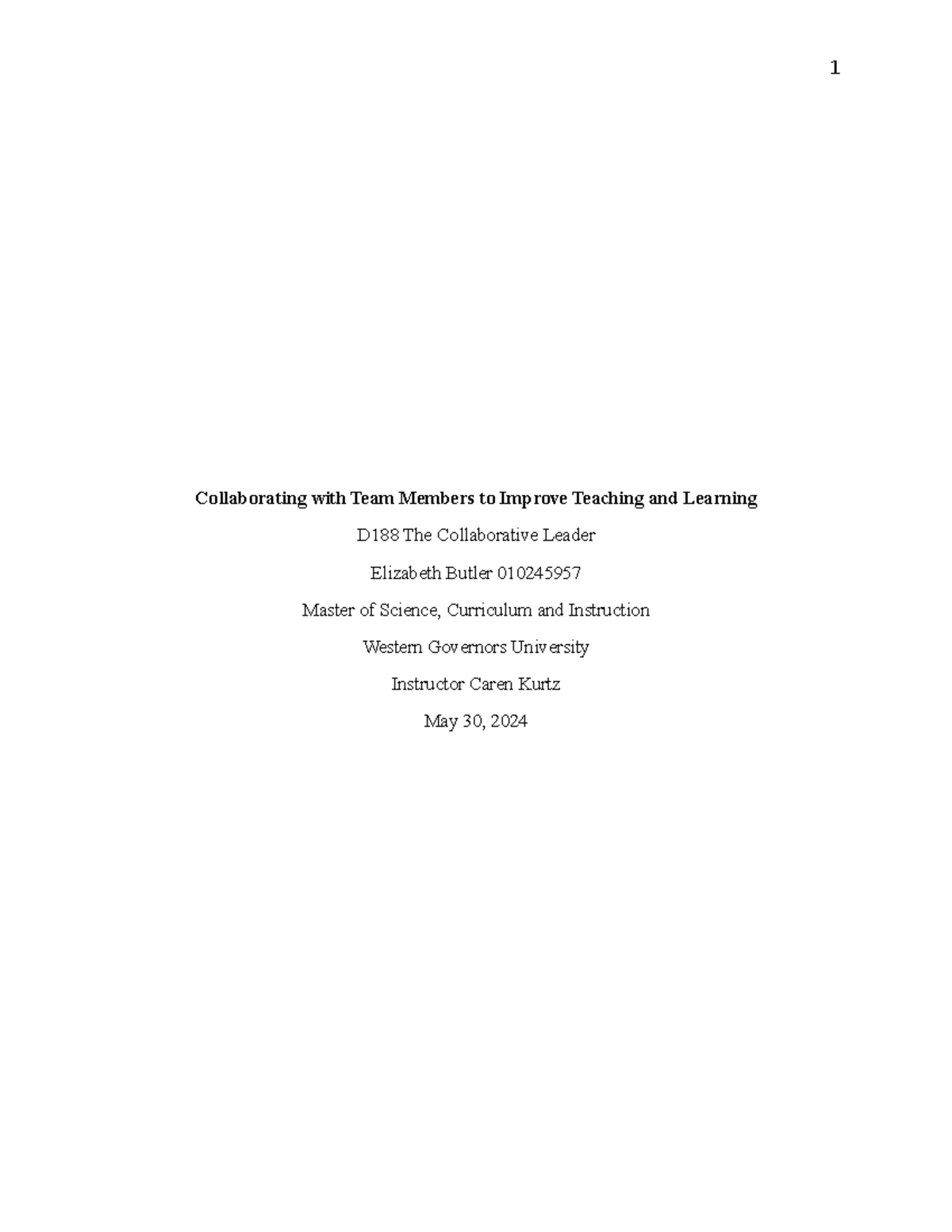 D188 Task 1 - Collaborative Leadership in 4th Grade ELA Instruction ...