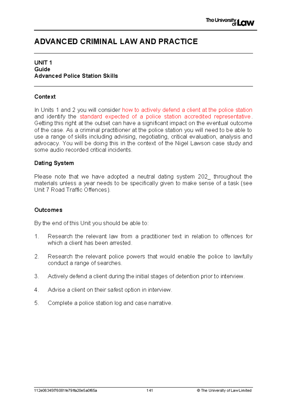 **Advanced Criminal Law Unit 1: Police Station Skills Workshop Guide ...