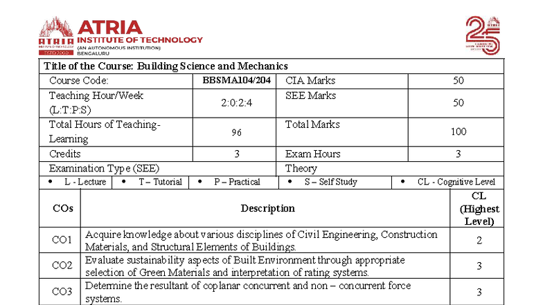 1st Year BBSMA 104: Building Science & Mechanics with Lab - Studocu