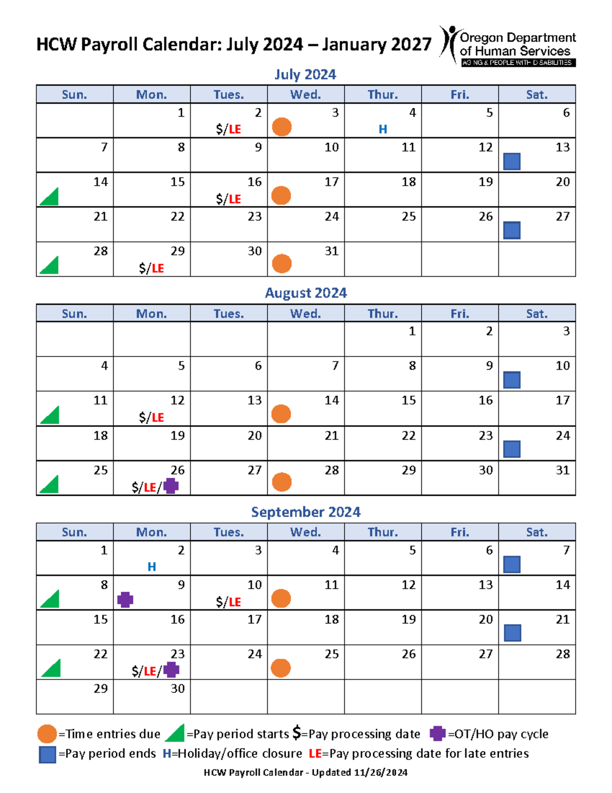 HCW Payroll Calendar: July 2024 - January 2027 Overview - Studocu