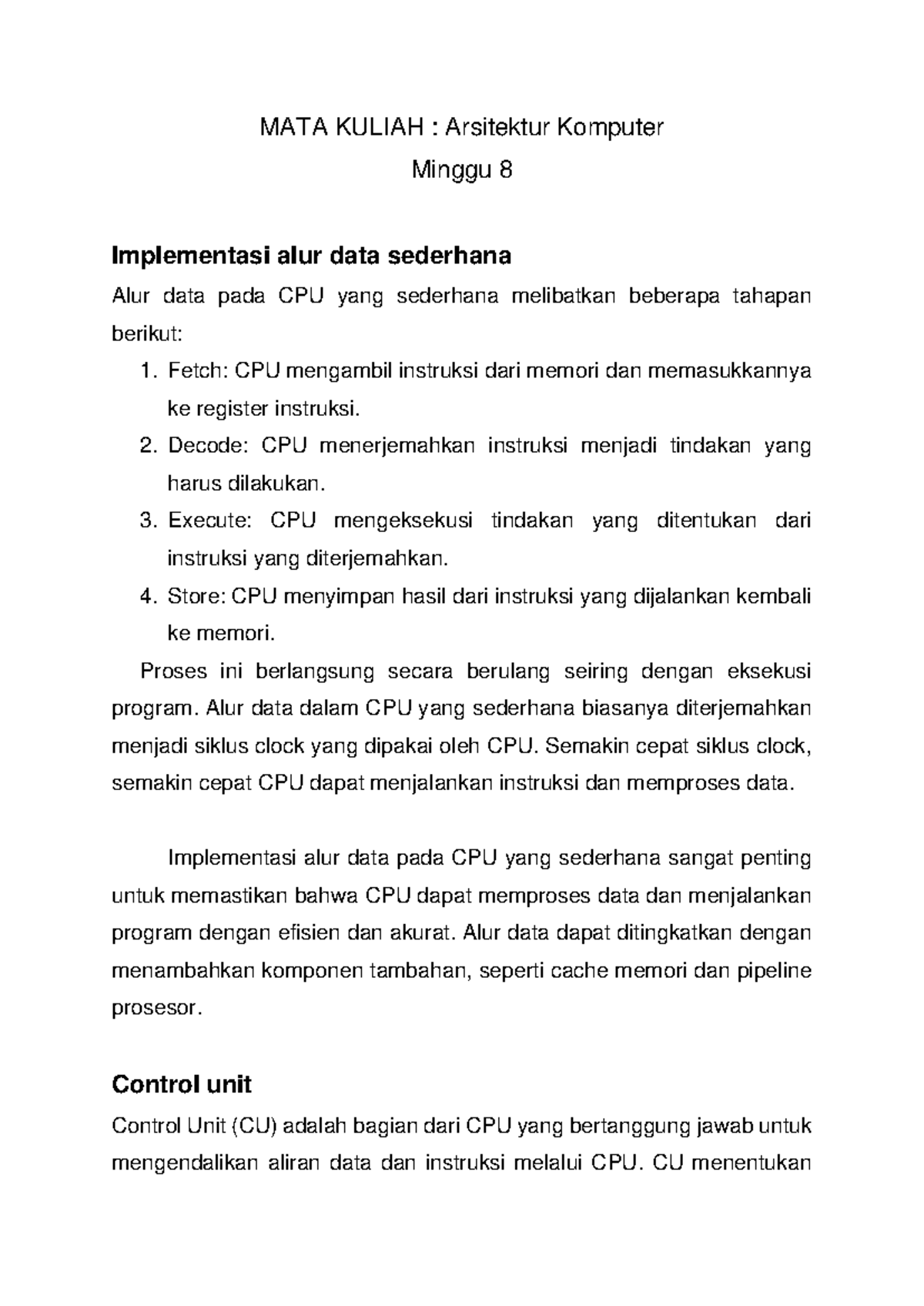 Implementasi Alur Data dan Control Unit dalam CPU - Arsitektur Komputer ...