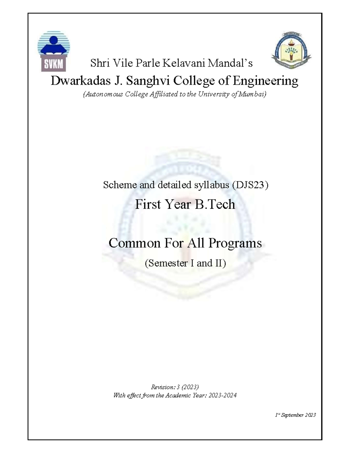 DJS 23 - First Year B. Tech Course Structure & Syllabus (AY 2023-24 ...