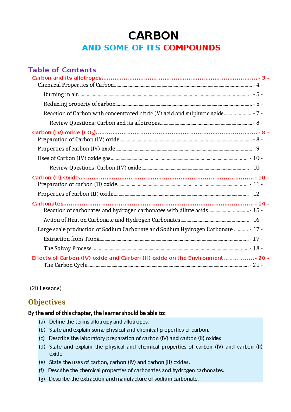 Inorganic Chemistry: Carbon and Its Compounds (2.6) - Comprehensive ...