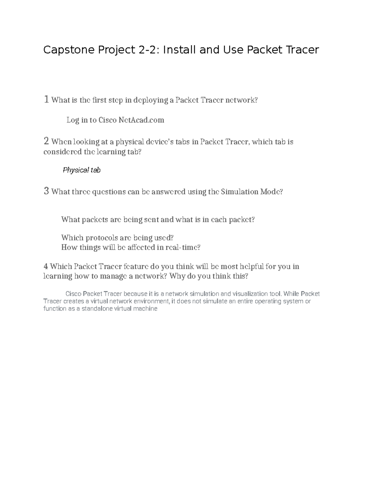 Capstone Project 2: Installing & Using Packet Tracer Guide - Studocu