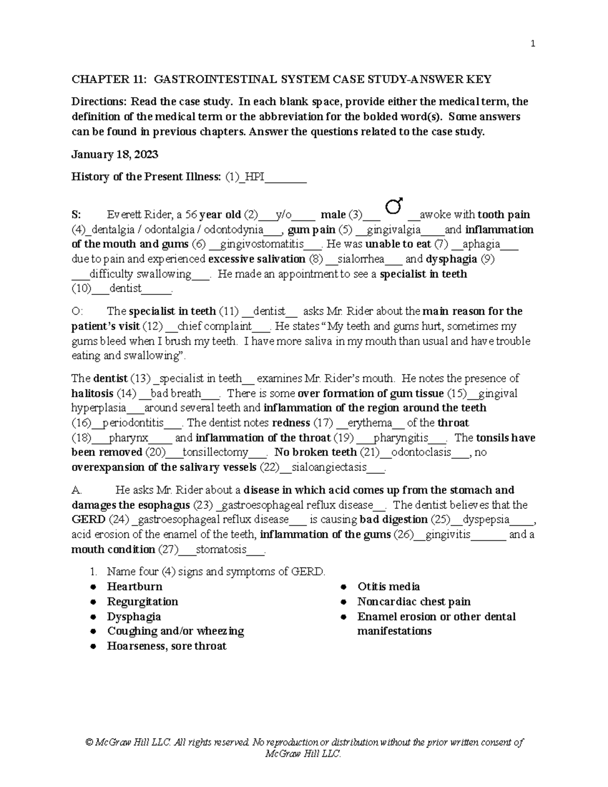 Ch. 11 Gastrointestinal System Case Study All KEY - CHAPTER 11 ...