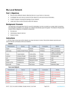 Week 9 Lab - Packet Tracer - Router Connection to a LAN - Addressing Table Device Interface IP ...