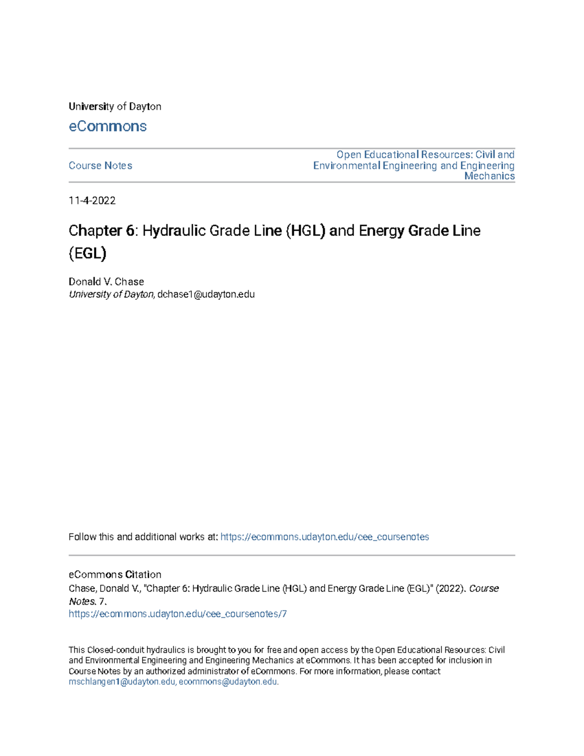 Chapter 6: Hydraulic Grade Line (HGL) and Energy Grade Line (EGL ...