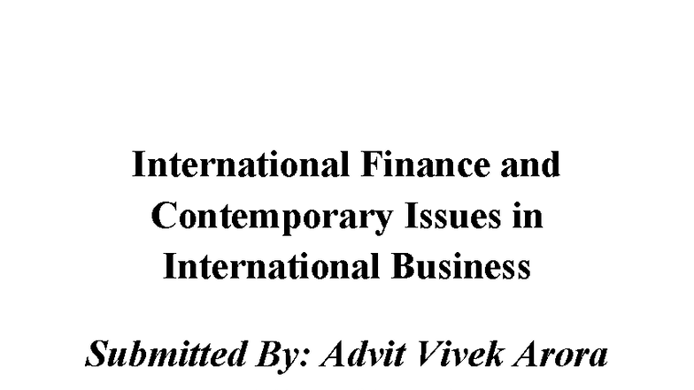 International Business Research Paper: Contemporary Issues & Finance ...