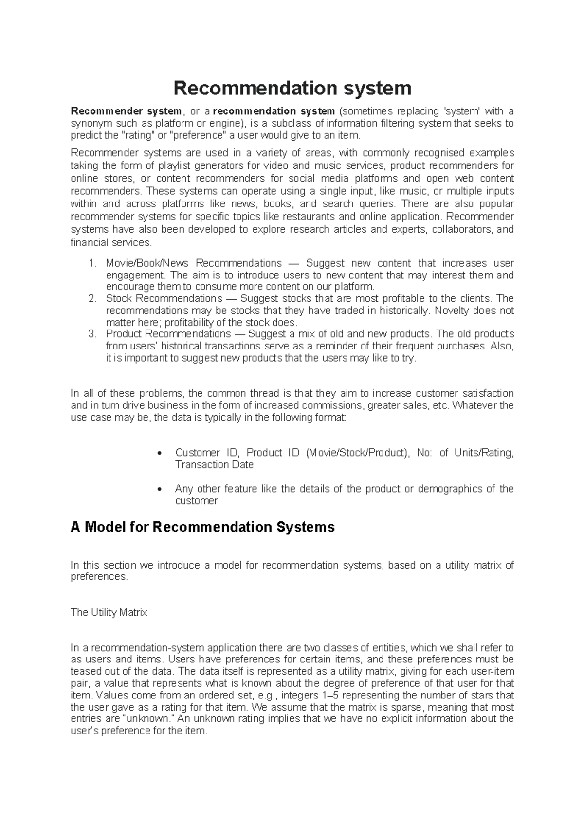 CS 101: Introduction to Recommendation Systems and Their Methods - Studocu