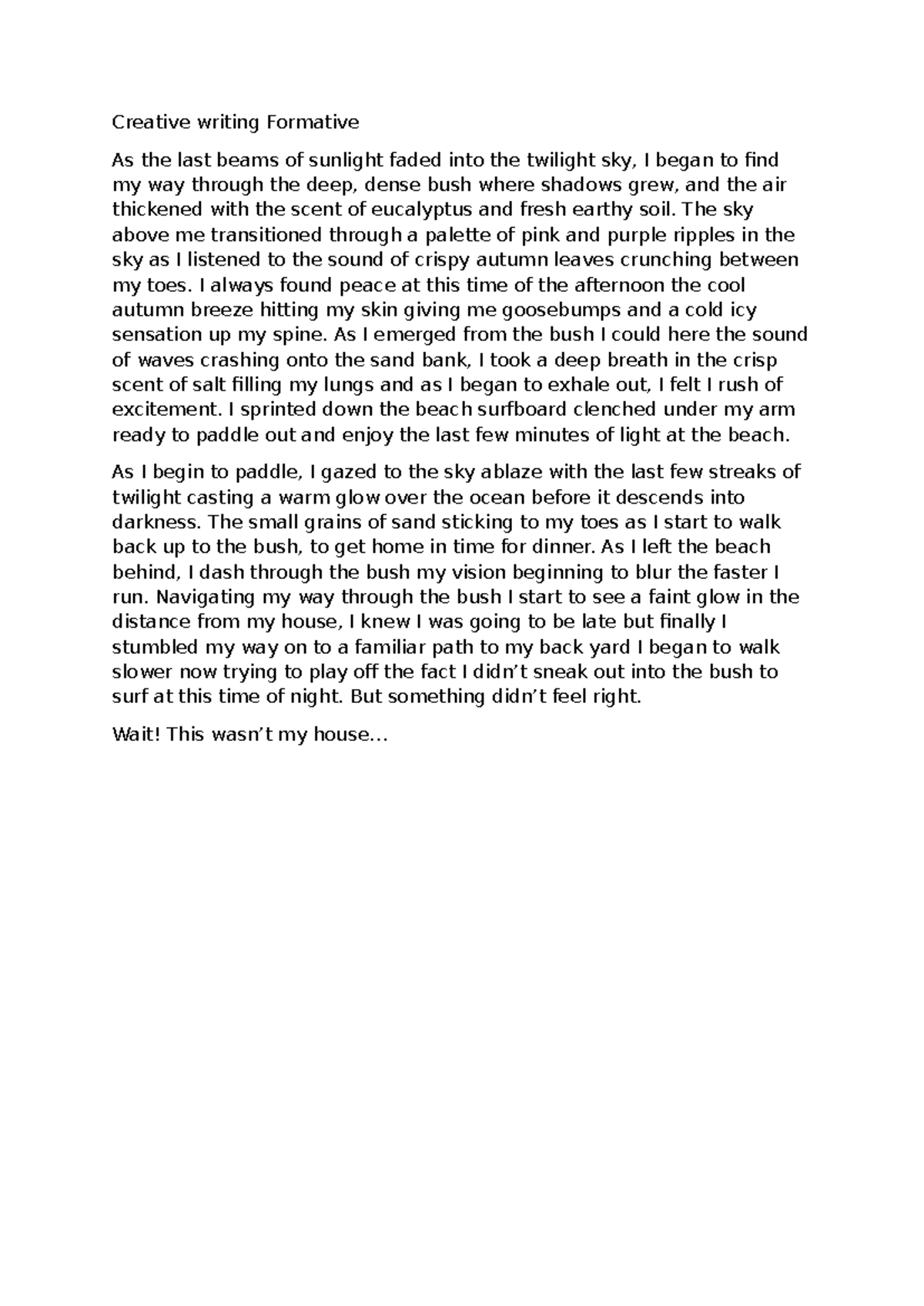 English Yr11 Creative Writing Formative Assignment - Studocu