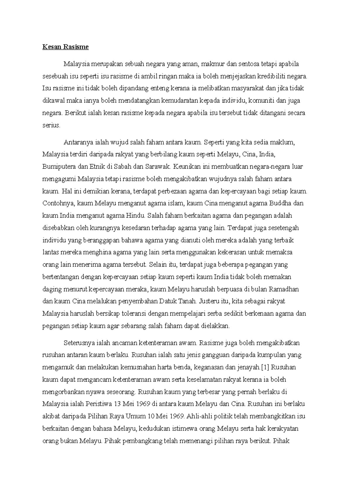 Tugasan Kesan rasisme kepada negara - Kesan Rasisme Malaysia merupakan ...