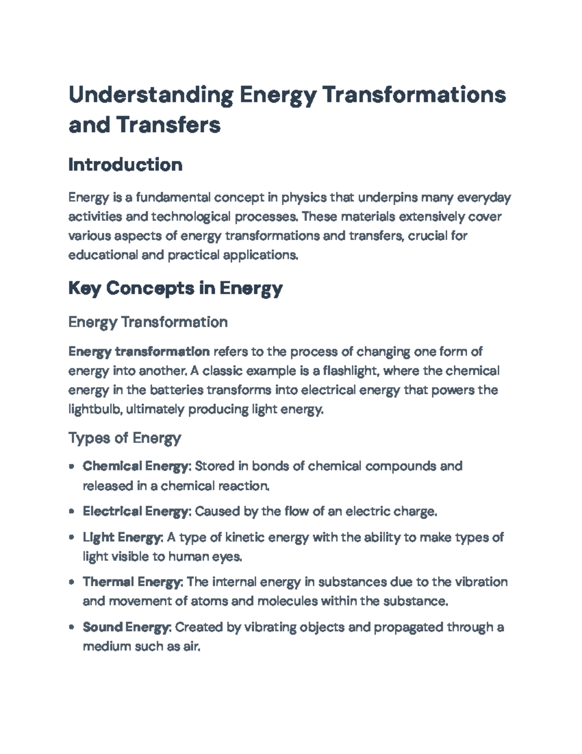 Energy Transformations and Transfers: Key Concepts and Applications ...