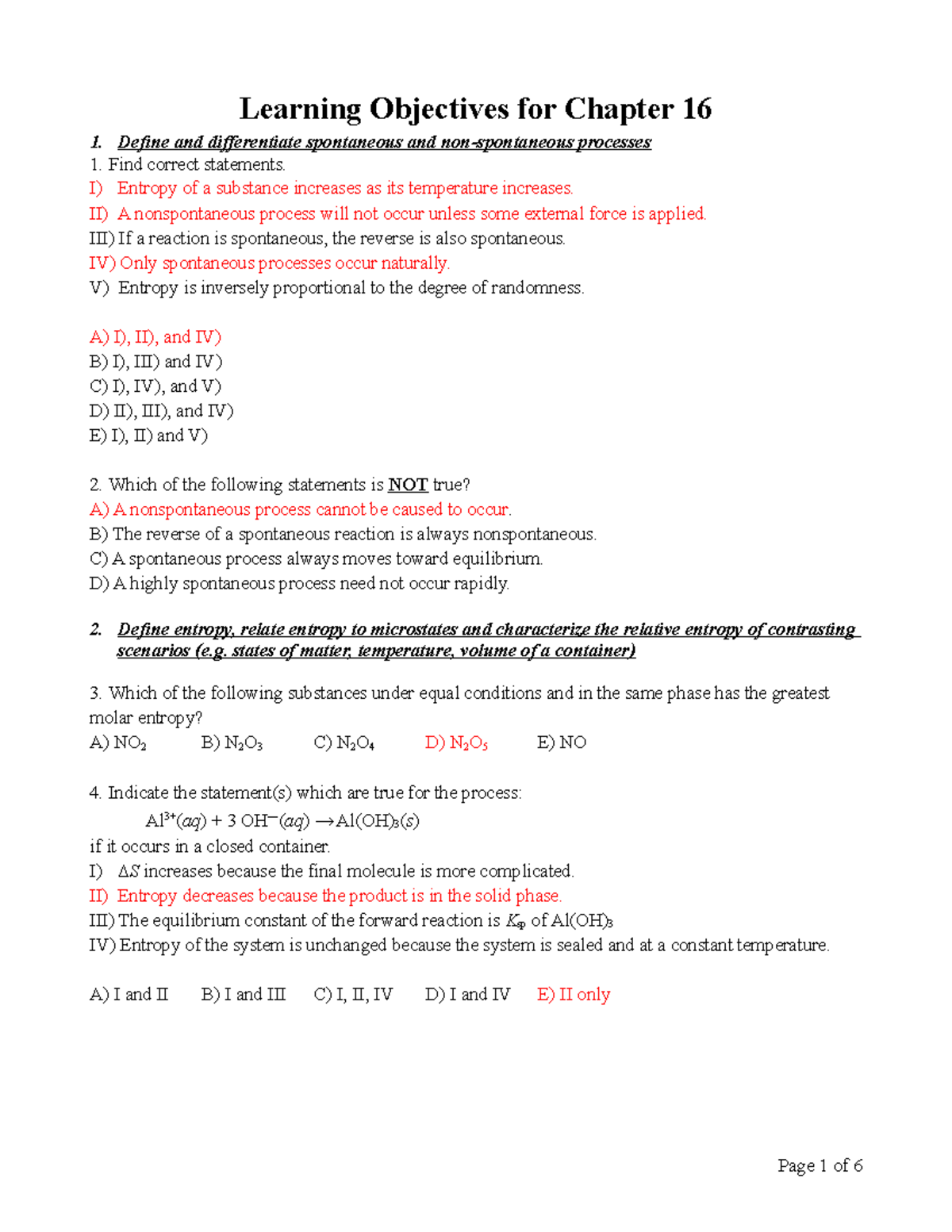 Learning Objectives for Chapter 16 - Chemistry 101 - Studocu