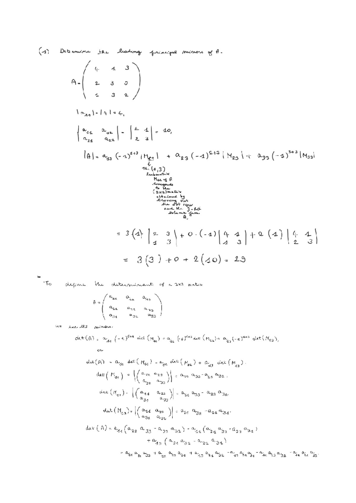 Linear Algebra (MATH 101) - Determinants and Principal Minors Notes ...