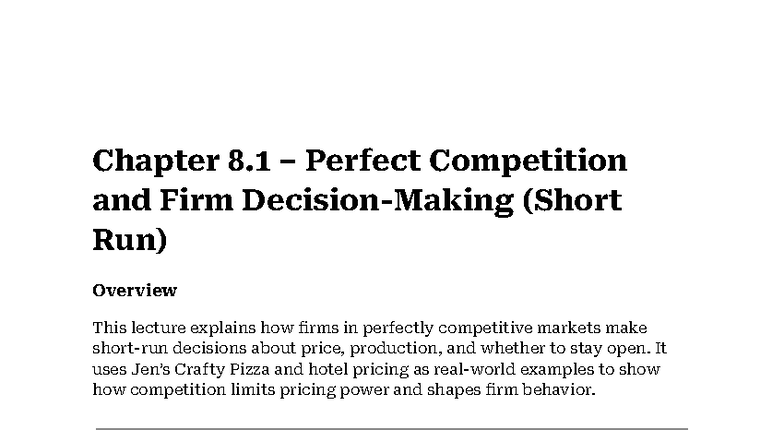 Comprehensive Guide to Perfect Competition (ECO 101) - Studocu