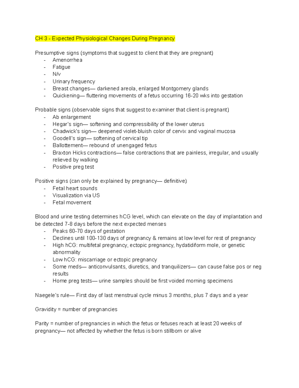 OB ATI CH 3 & 4: Expected Physiological Changes During Pregnancy - Studocu