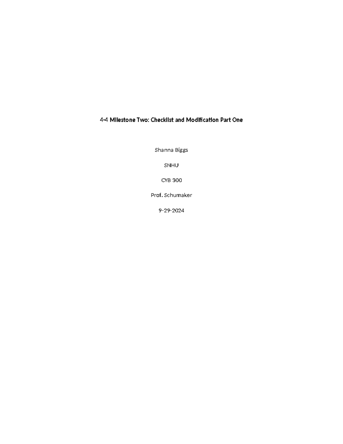CYB 300 Milestone Two: Checklist & Modifications Part One - Studocu
