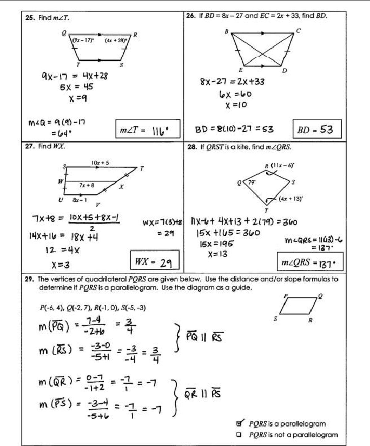 Geometry Problem Set: Finding Lengths and Parallelograms - Studocu