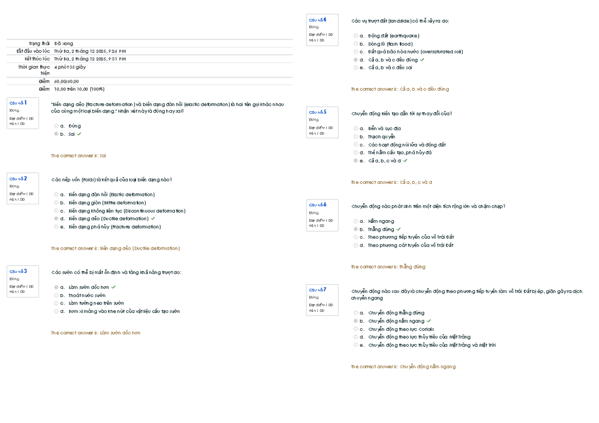 Bài Kiểm Tra 05: Biến dạng vỏ Trái Đất, Trượt Lở, Tài Nguyên và Biến ...