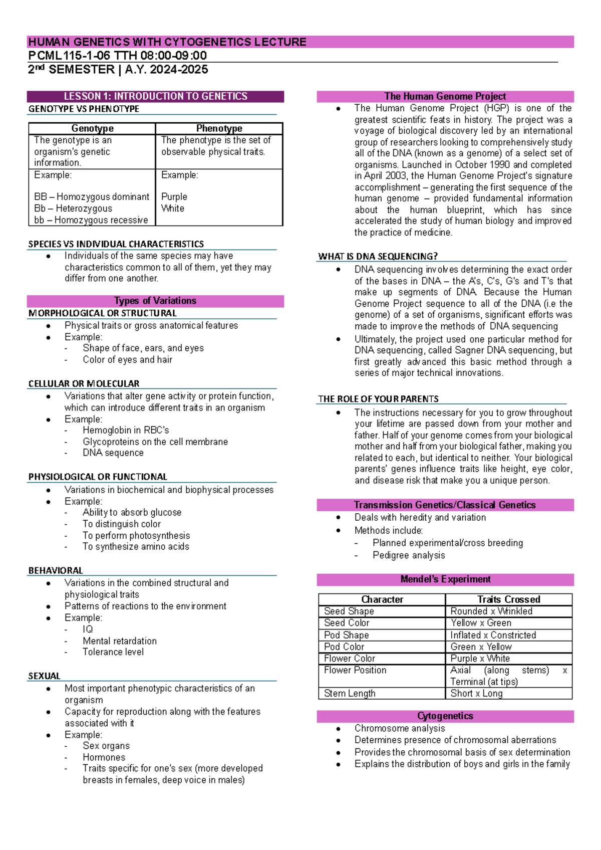 (transes) Human Genetics with Cytogenetics Lecture - HUMAN GENETICS ...