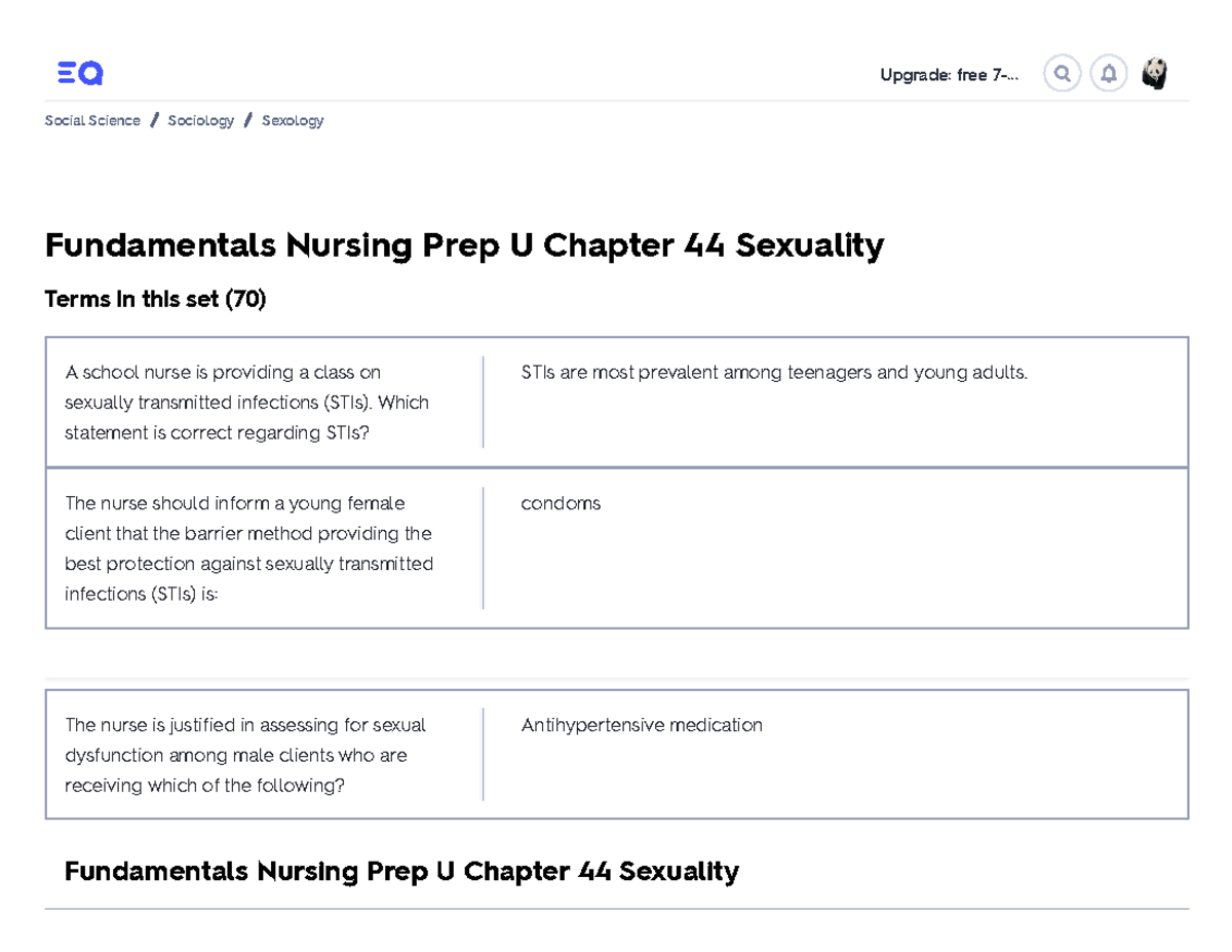 Fundamentals Nursing Prep U Chapter 44 Sexuality Flashcards Review ...