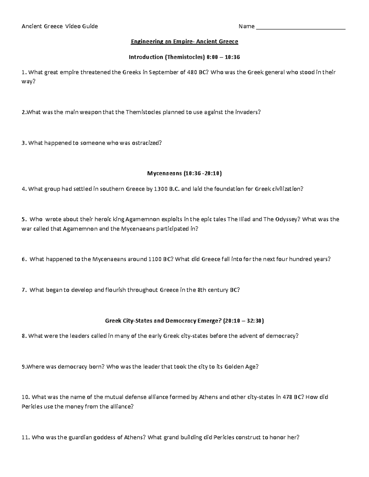 Engineering an Empire - Ancient Greece Video Guide Questions - Studocu