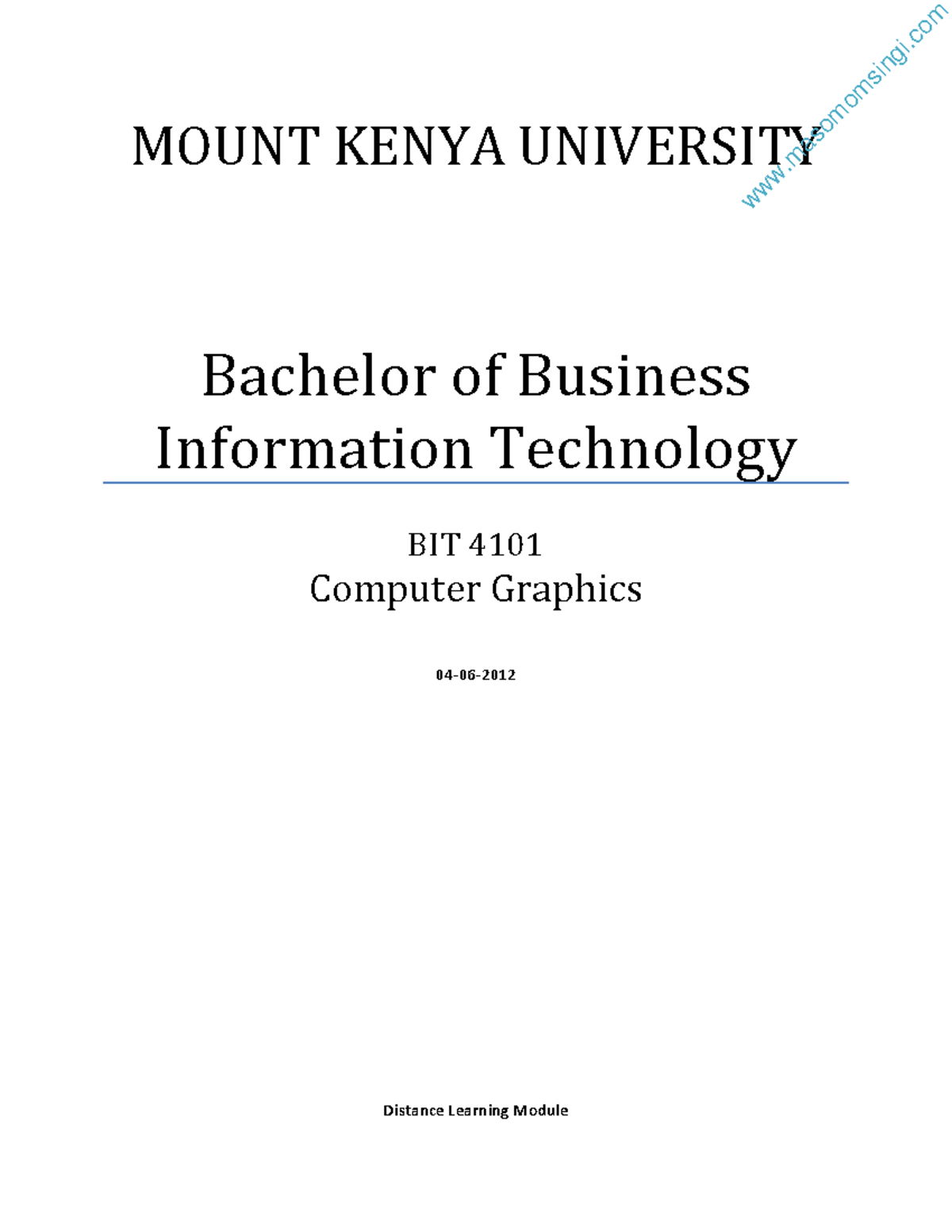 BIT 4101 Computer Graphics - MOUNT KENYA UNIVERSITY Bachelor of ...