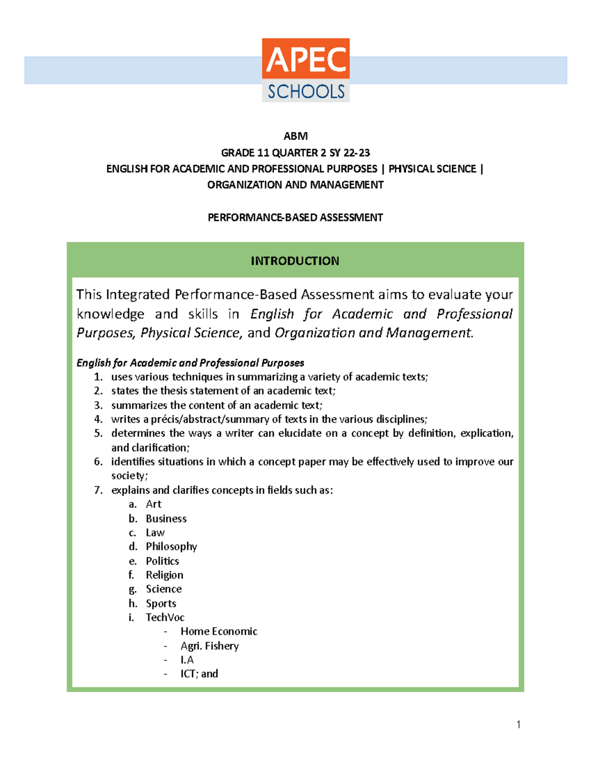 ABM Q2 G11 Output Red 2223 - ABM GRADE 11 QUARTER 2 SY 22- ENGLISH FOR ...
