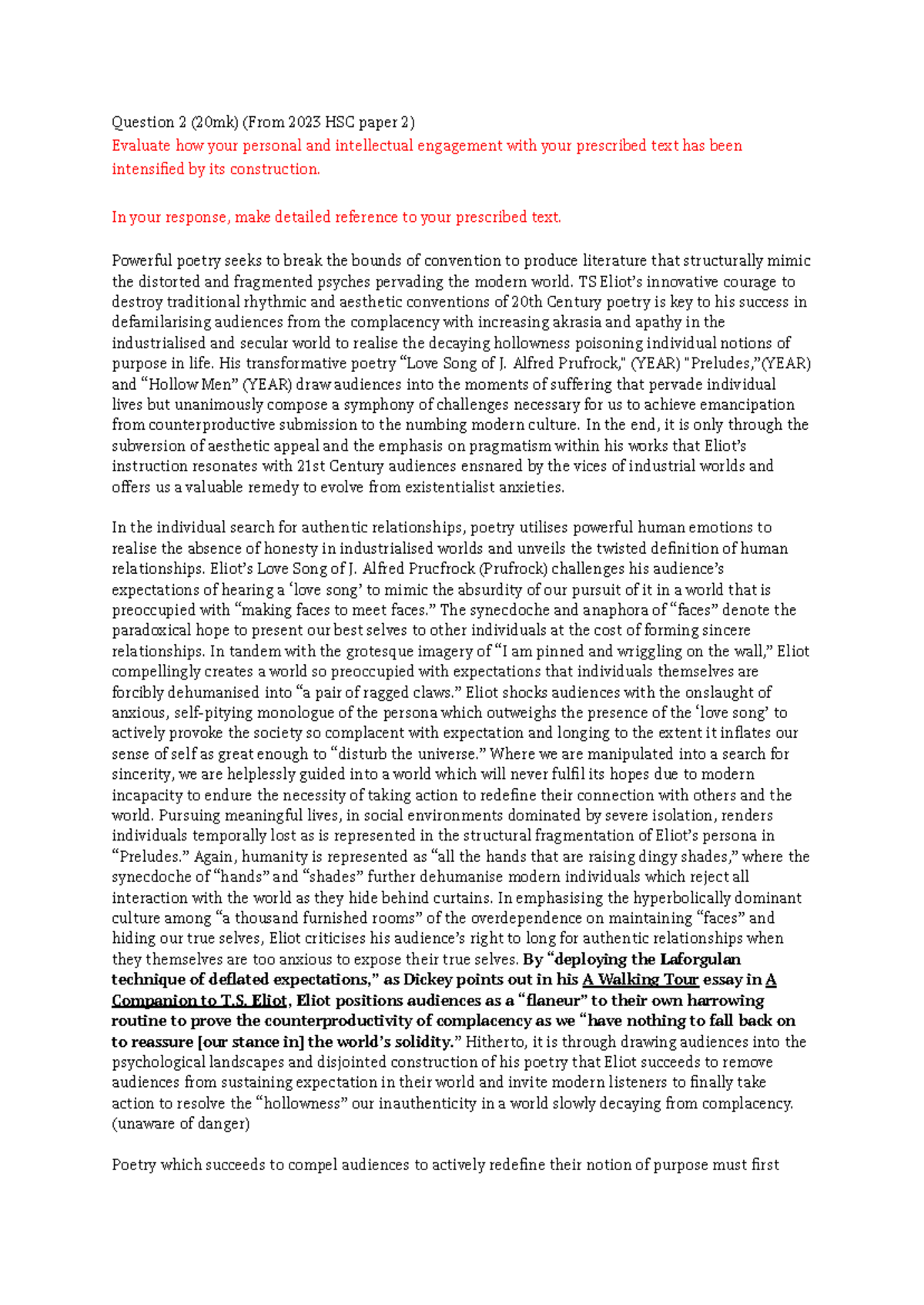 Elliot Essay Analysis: Engaging with T.S. Eliot's Poetry (ENG101) - Studocu