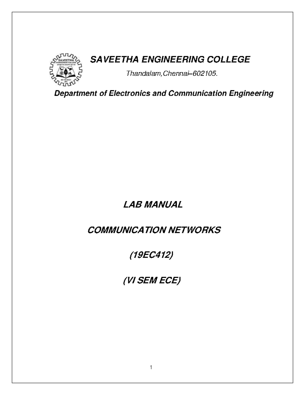 CN Lab Manual: Communication Networks (19EC412) - VI Sem ECE - Studocu